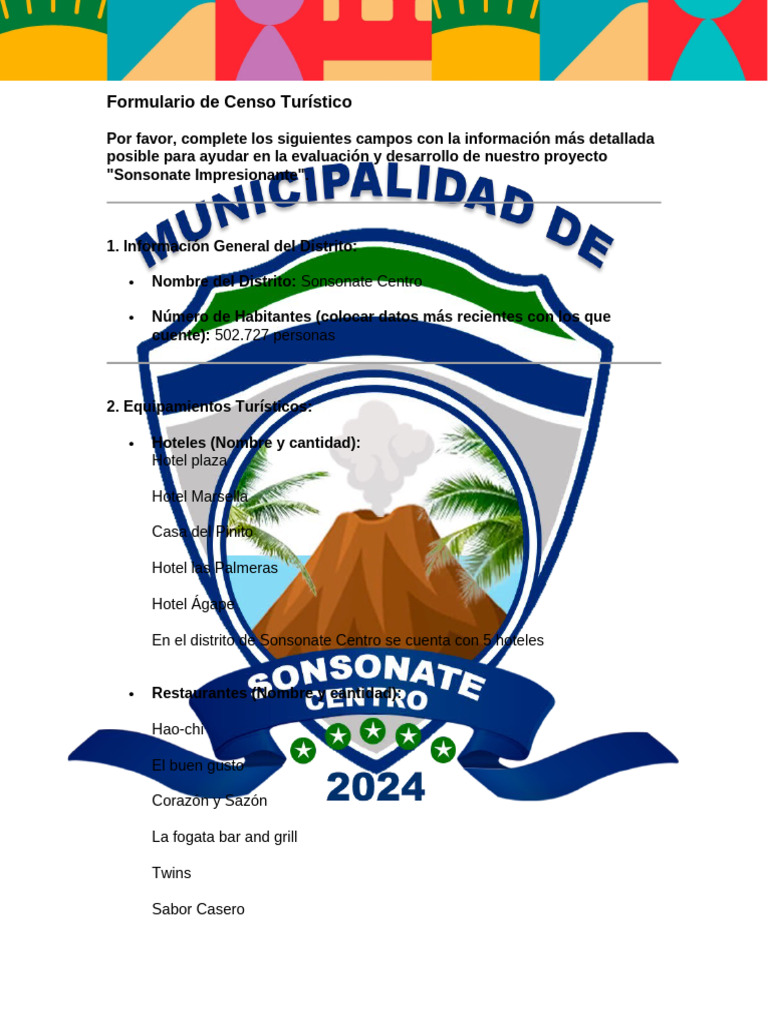 Formulario de Censo Turístico Sonsonate Centro | PDF