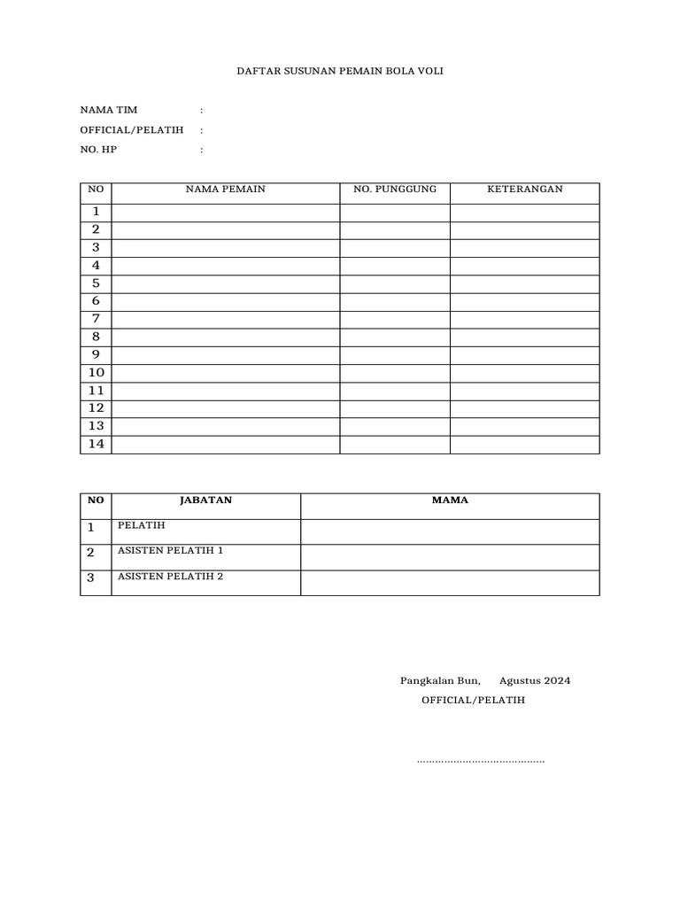 Daftar Susunan Pemain Bola Voli | PDF