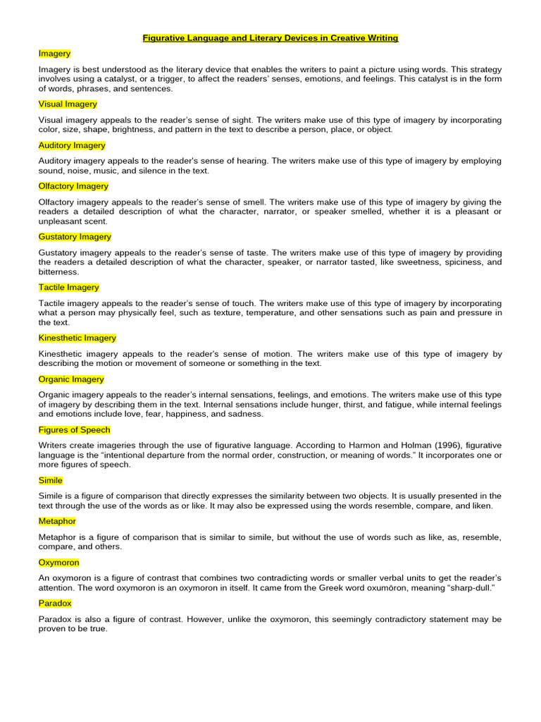 Figurative Language and Literary Devices in Creative Writing | PDF ...