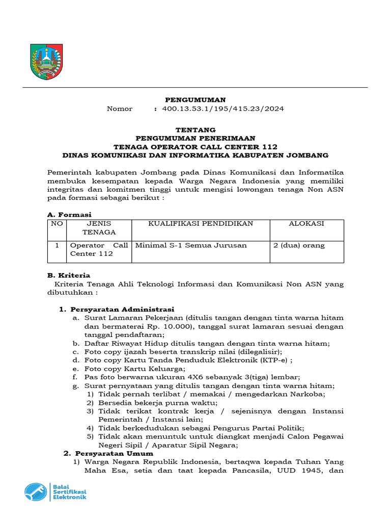 2024-07-12 pengumuman recruitmen CC 112 2024 (1)_sign | PDF