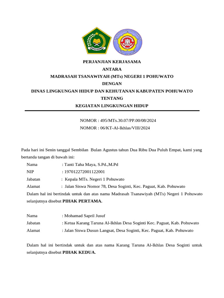 MoU MTs Dengan Karang Taruna Al Ikhlas | PDF | Sains & Matematika