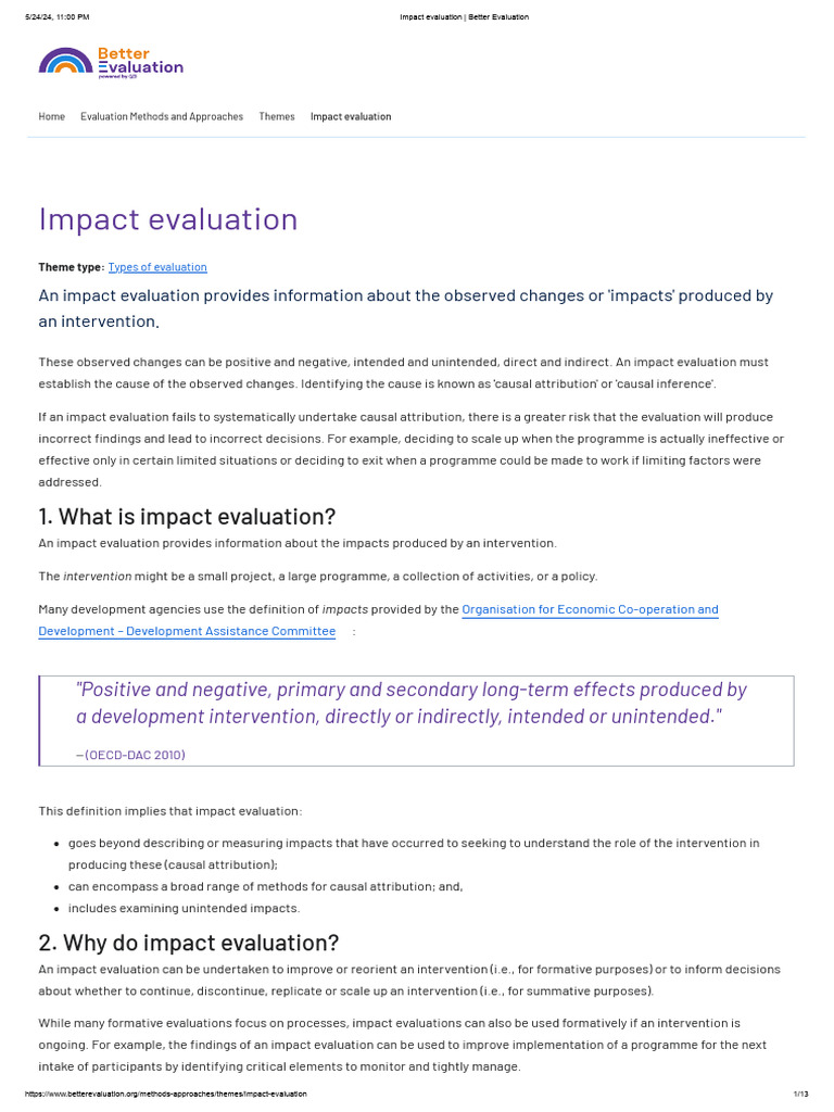 Impact Evaluation - Better Evaluation | PDF | Evaluation | Career & Growth