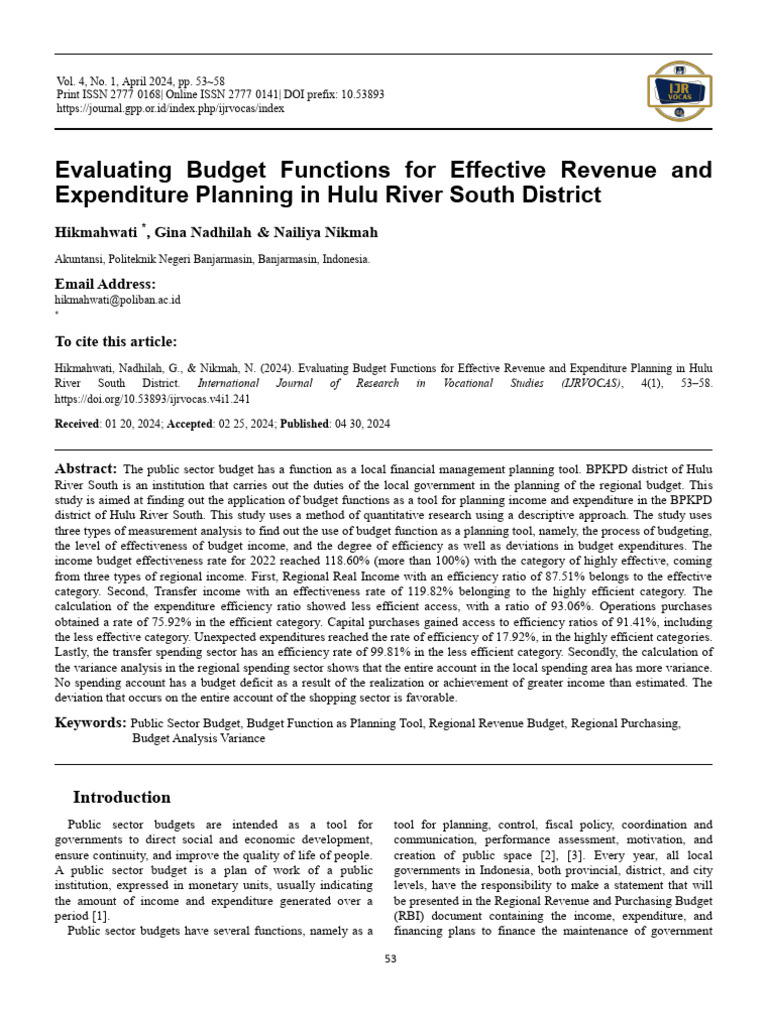 Evaluating Budget Functions For Effective Revenue and Expenditure ...