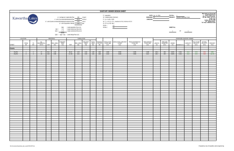 Sanitary Sewer Design Sheet - Template | PDF | Hydraulic Engineering ...