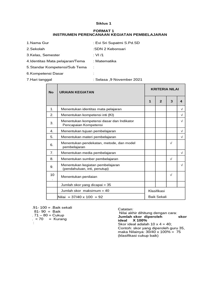 Format Penilaian Pembelajaran | PDF