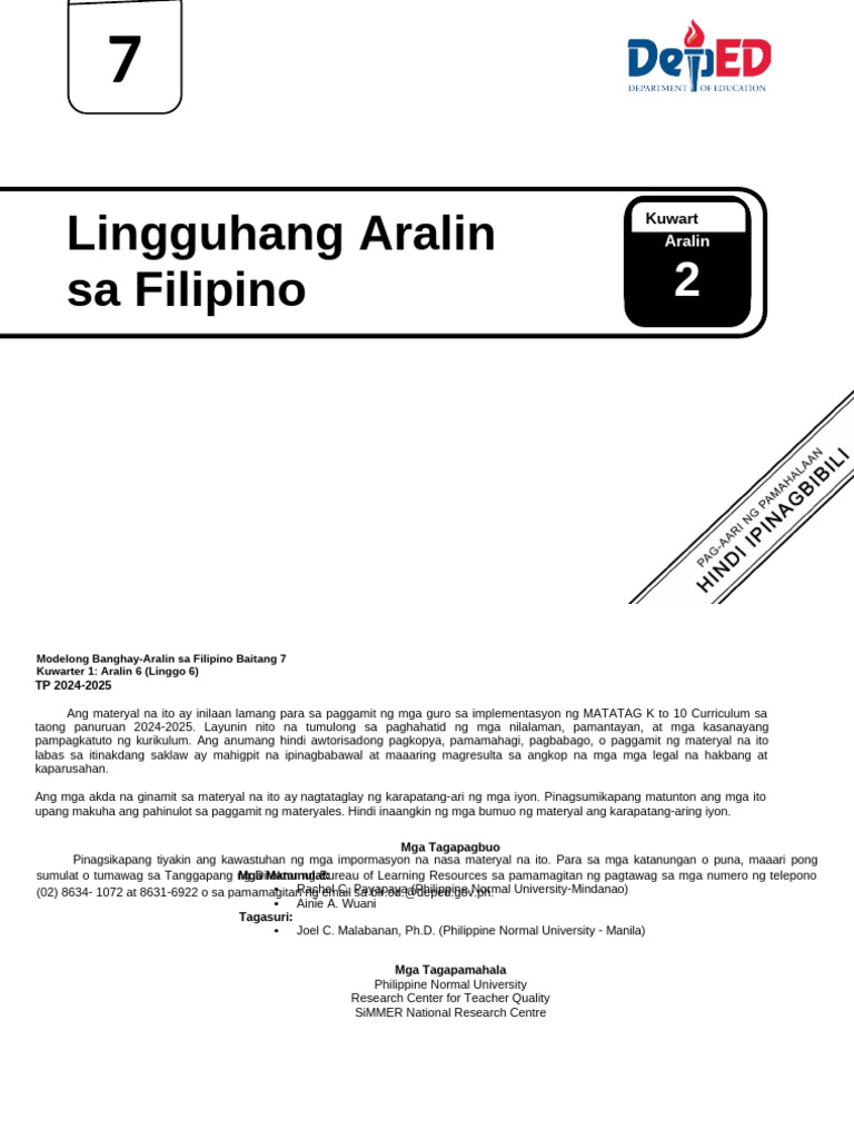 LE - Q1 - Filipino 7 - Lesson 6 - Week 6 | PDF