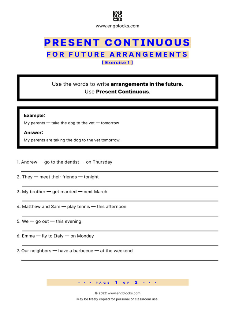 Present Continuous For Future Arrangements Exercise 1 | PDF