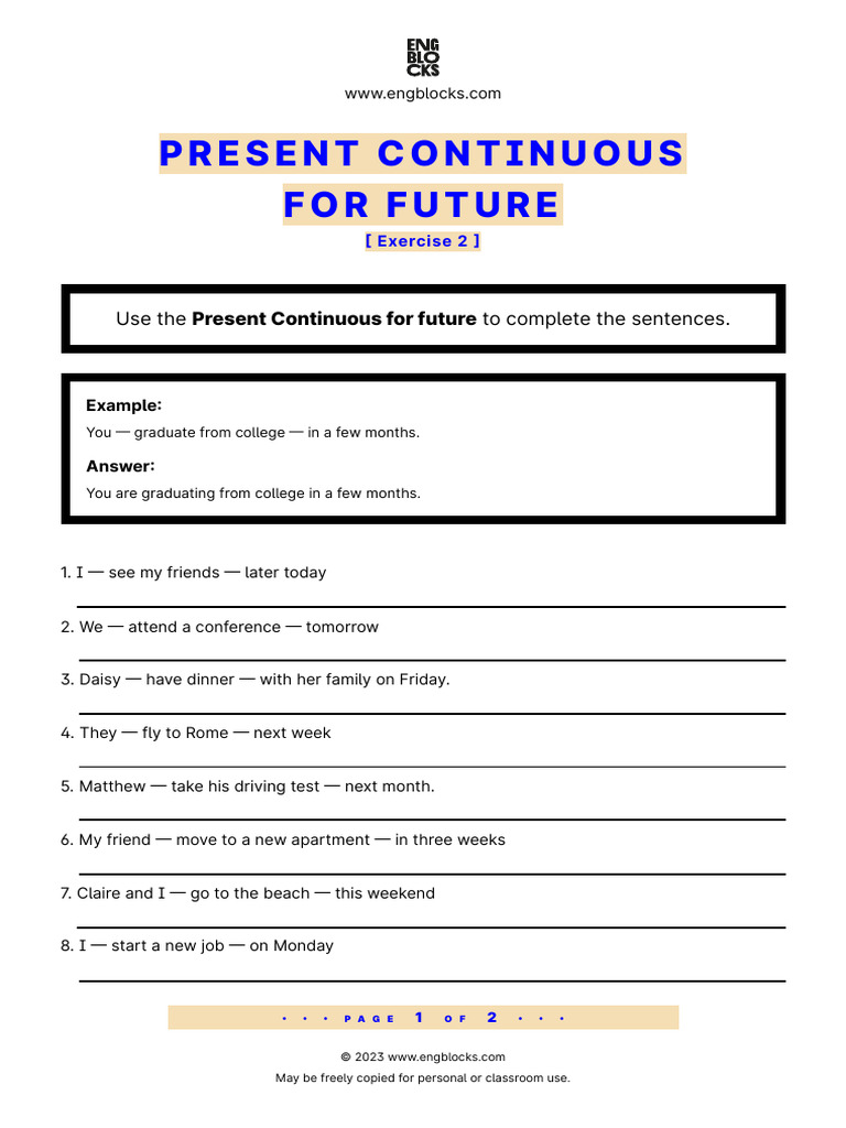 Present Continuous For Future Exercise 2 | PDF