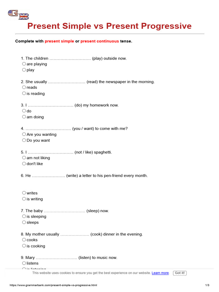 Present Simple Vs Present Progressive Exercise | PDF | Games ...
