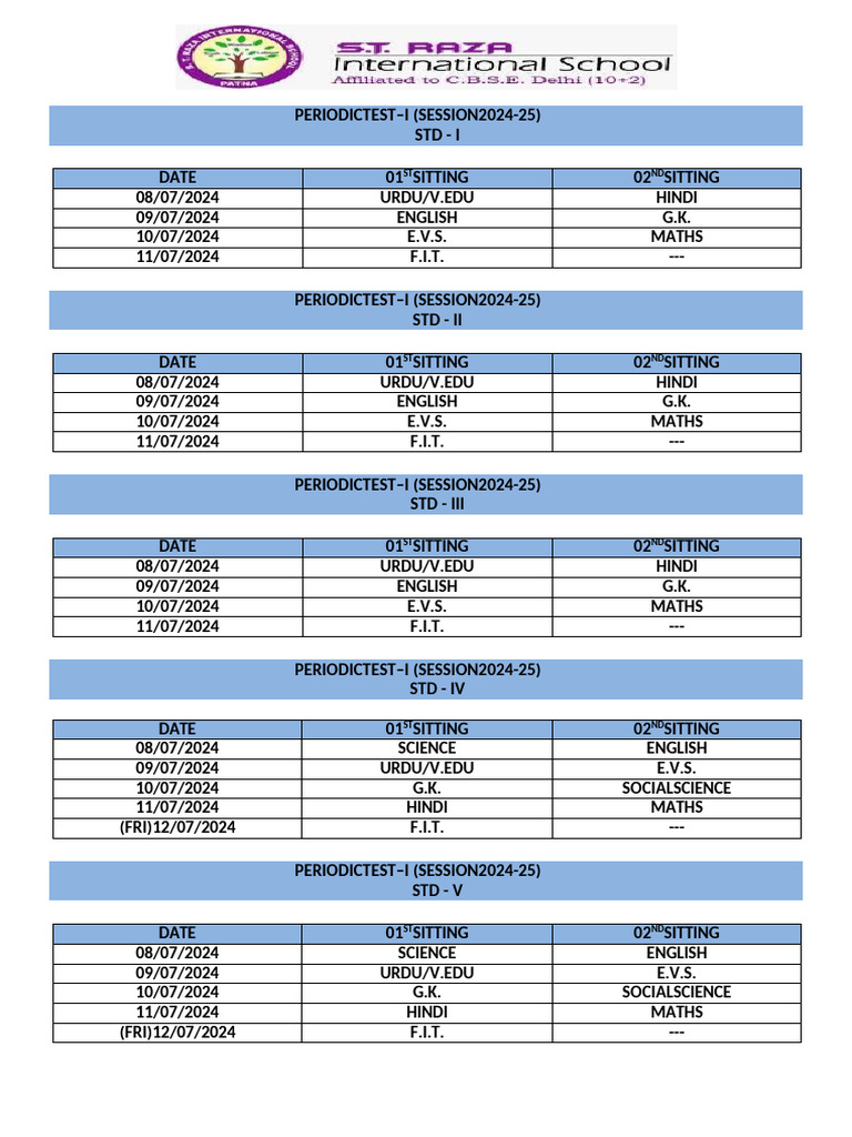 Periodic Test Schedule 2024-25 | PDF | Languages | Foreign Language Studies