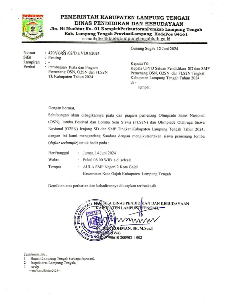 Pembagian Piala Dan Piagam Osn, O2sn, FLS2N TK Kab 2024 | PDF