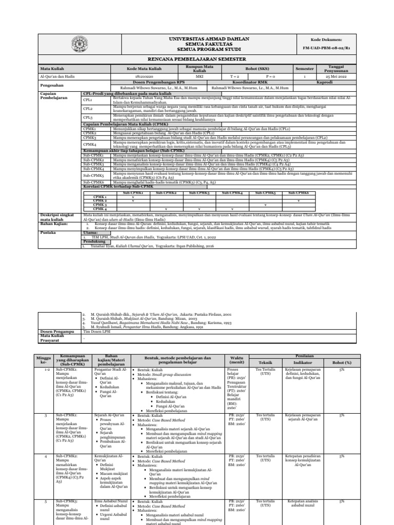 RPS-MKI-Al-Quran-dan-Hadis-OBE-2022 | PDF