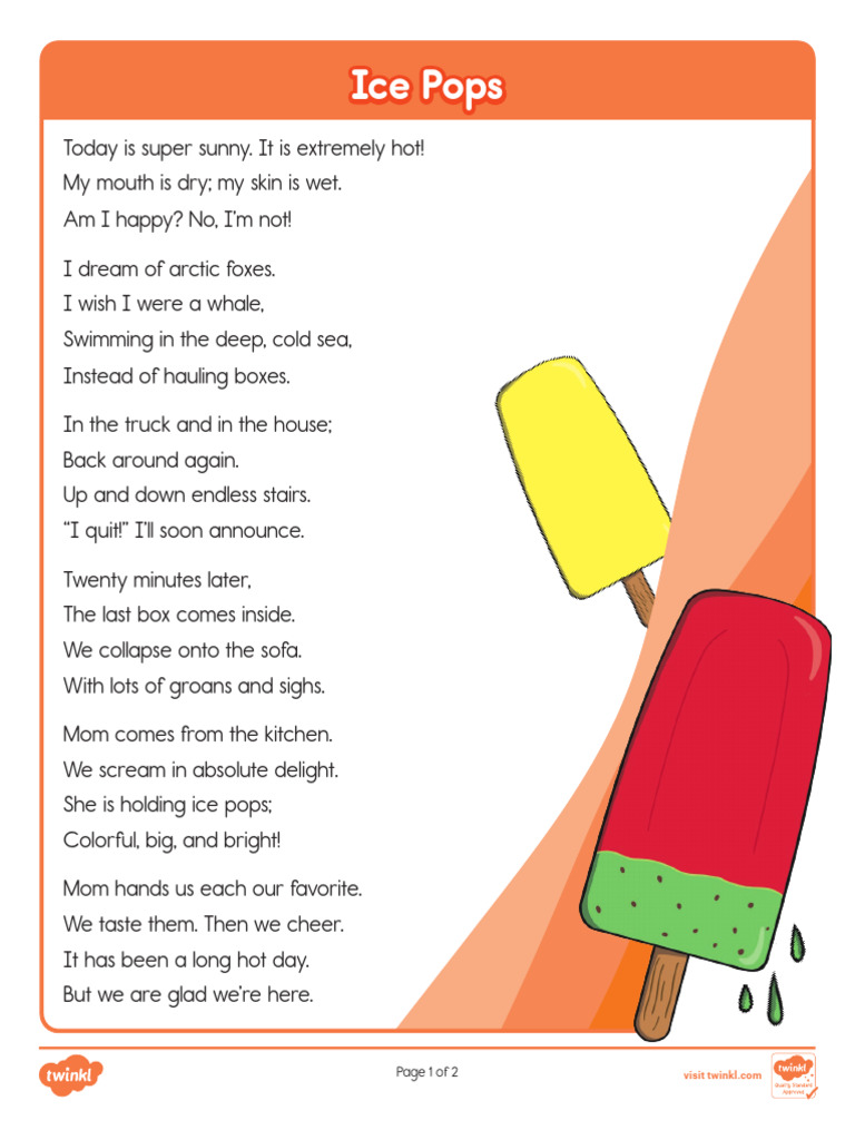 Second Grade Popsicles Reading Passage Comprehension Activity | PDF