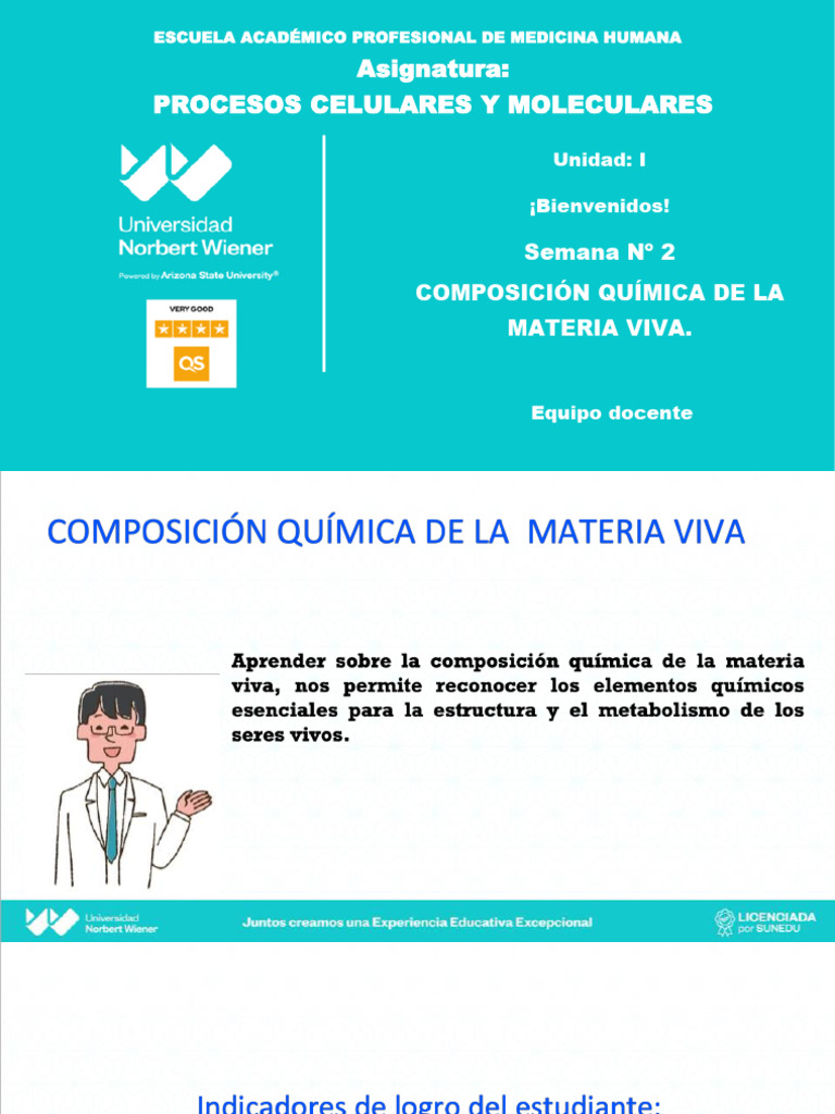 Semana 2 Unw - Composición Química de La Materia Viva 2024-2 | PDF