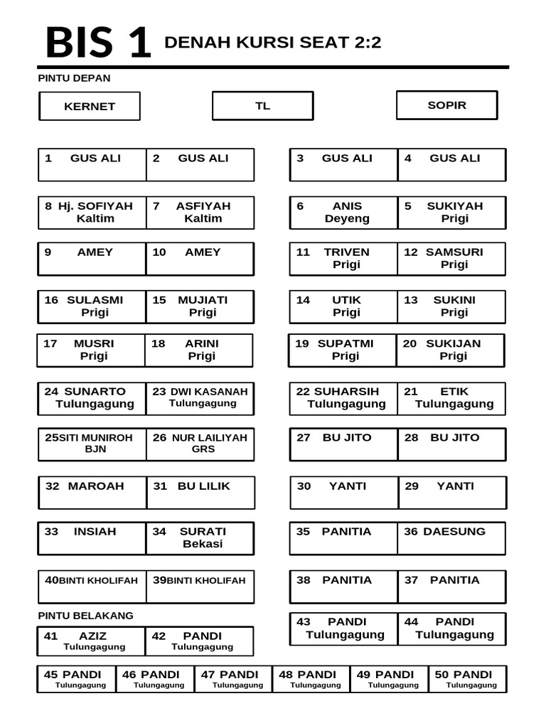 DENAH KURSI BUS SEAT 2 | PDF