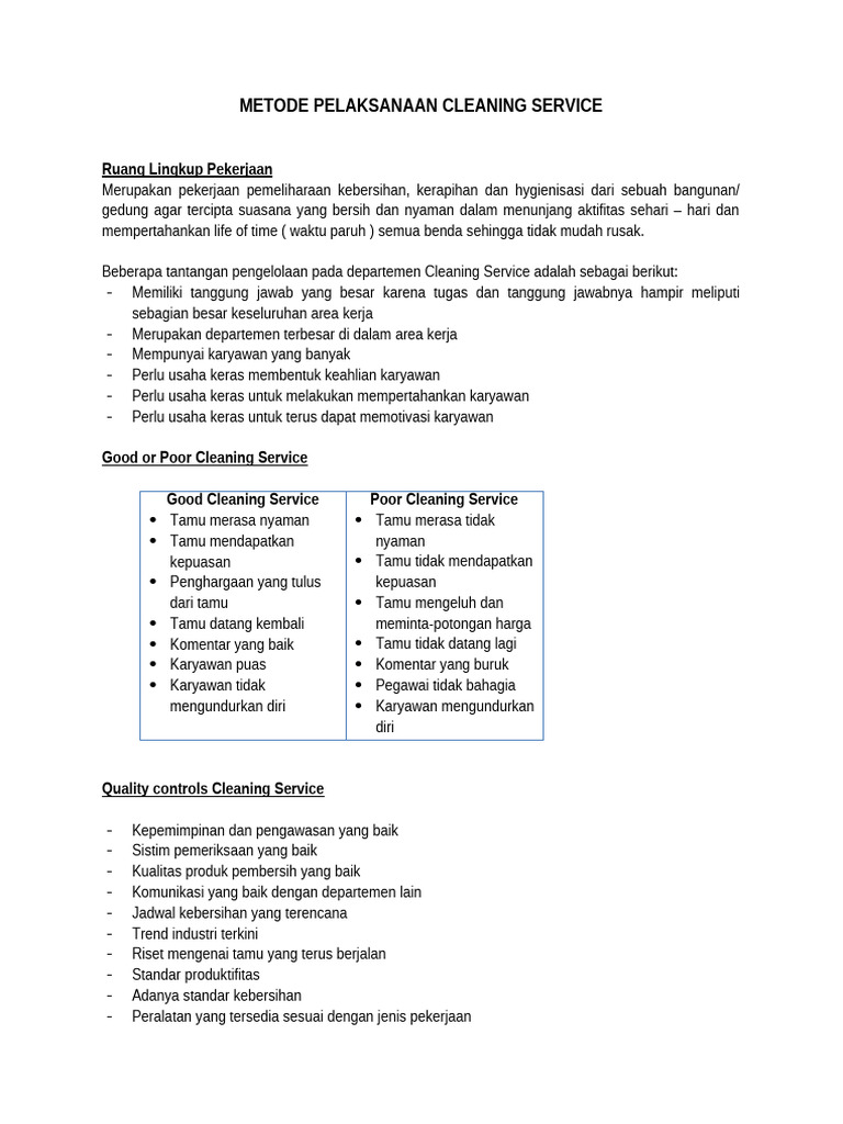 Metode Pelaksanaan Cleaning Service | PDF