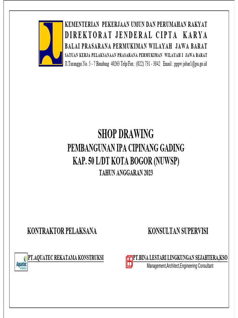 Shop Drawing: Pembangunan Ipa Cipinang Gading Kap. 50 L/DT Kota Bogor ...
