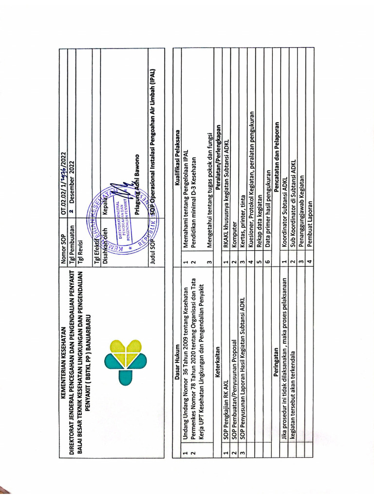 SOP Operasional IPAL | PDF