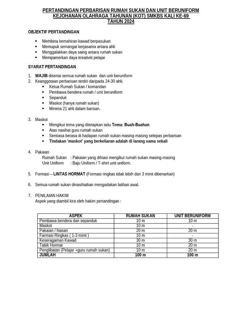 Syarat Pertandingan Perbarisan Rumah Sukan | PDF
