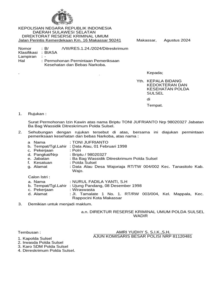 Berkas Nikah Polri Toni Jufrianto | PDF