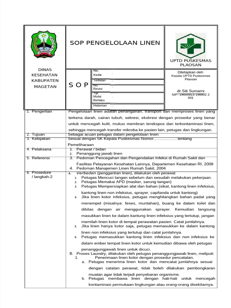 PDF Sop Pengelolaan Linen | PDF