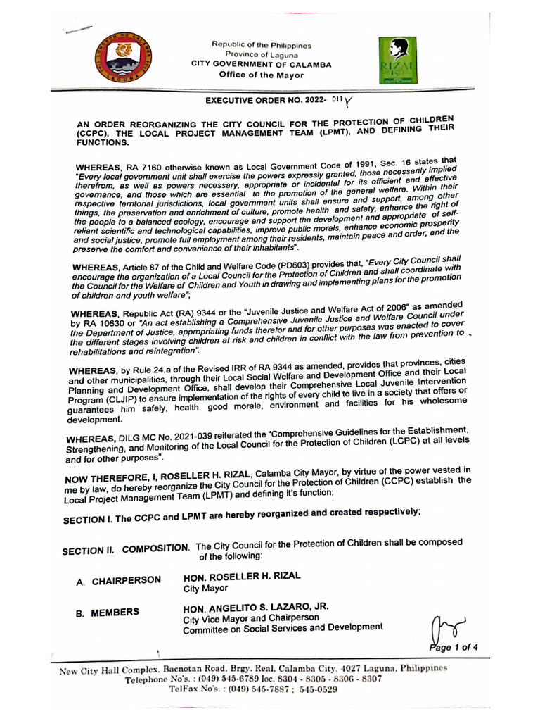 Executive Order LCPC 2022 017 | PDF