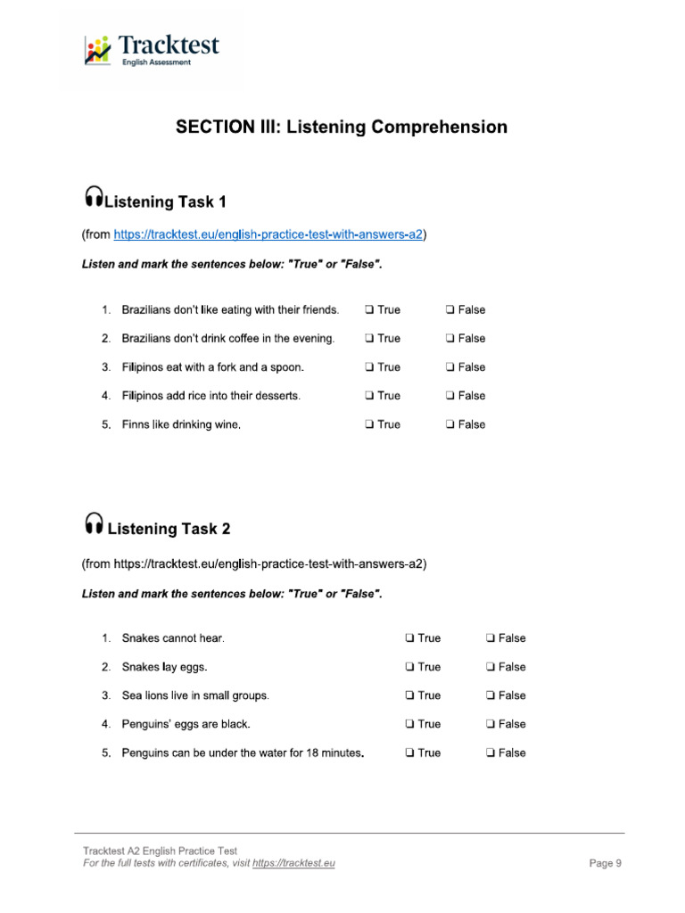 Listening Test | PDF