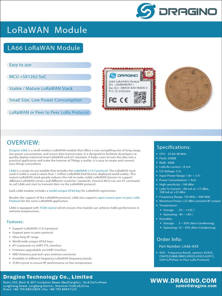 Datasheet - LA66 LoRaWAN Module | PDF