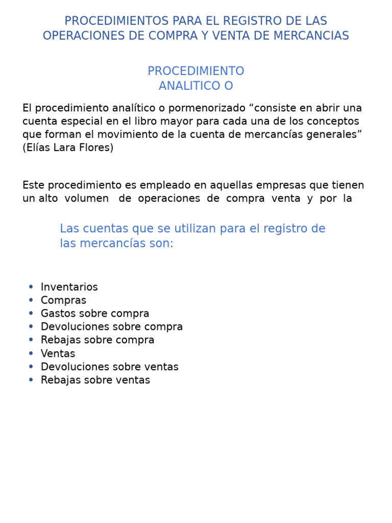 PROCEDIMIENTOS PARA EL REGISTRO DE LAS OPERACIONES DE COMPRA Y VENTA DE ...
