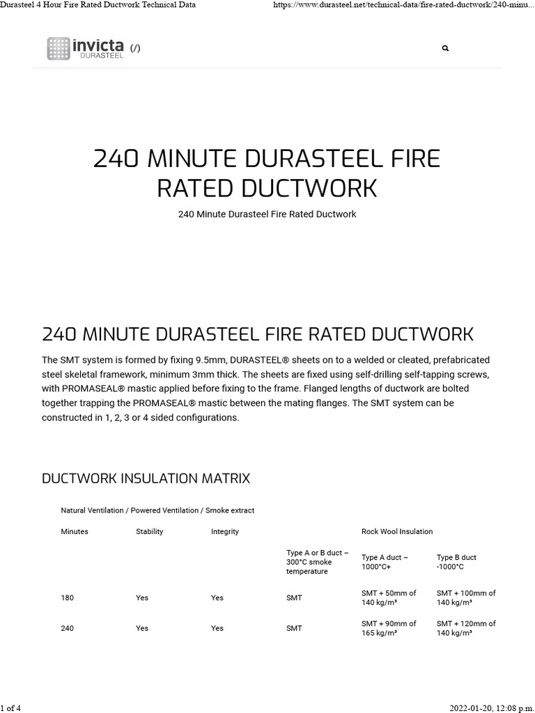Durasteel 4 Hour Fire Rated Ductwork Technical Data | PDF