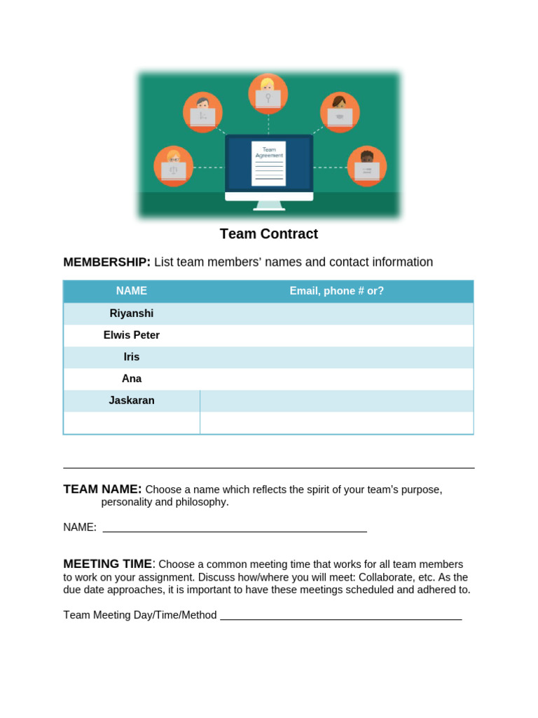 Team Contract Version 2 | PDF