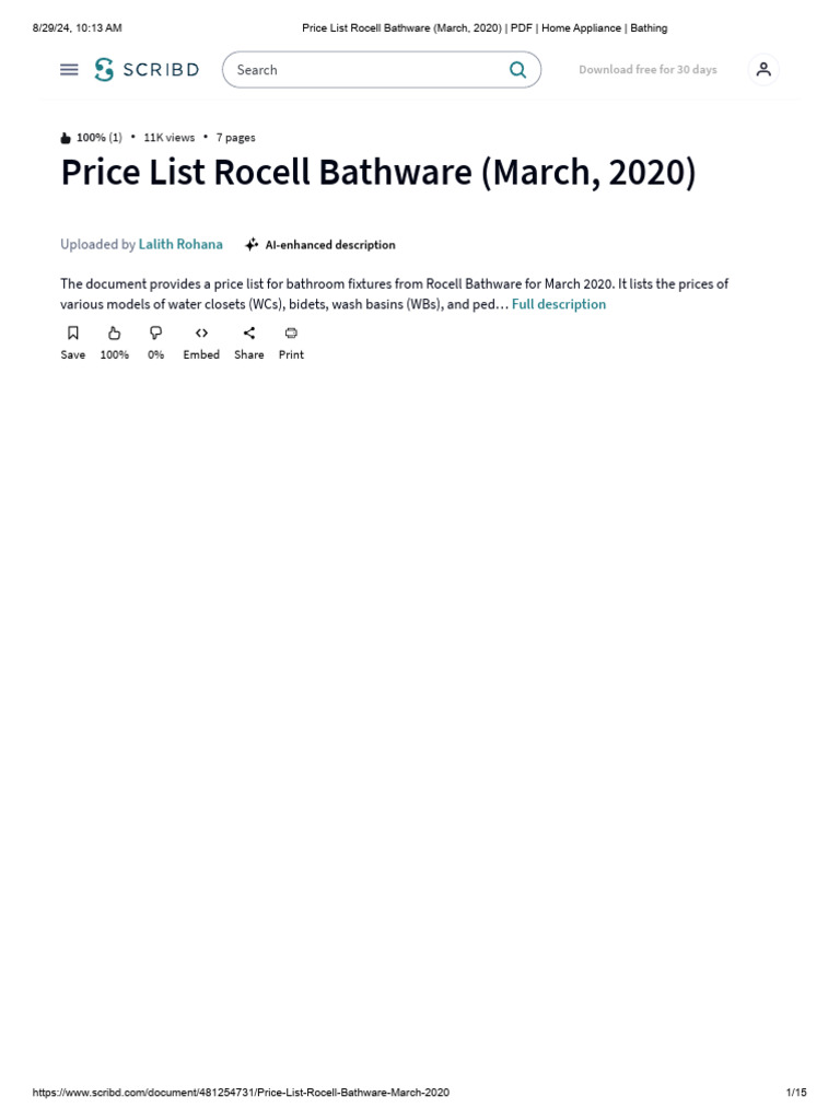 Price List Rocell Bathware (March, 2020) - PDF - Home Appliance ...