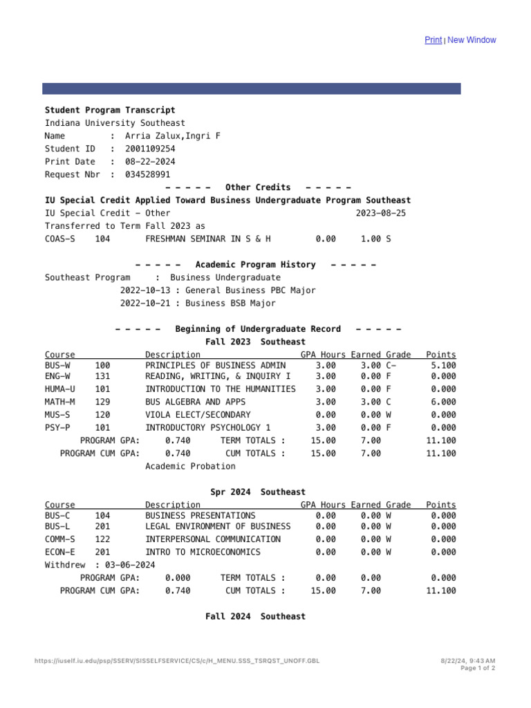 View Unofficial Transcript | PDF