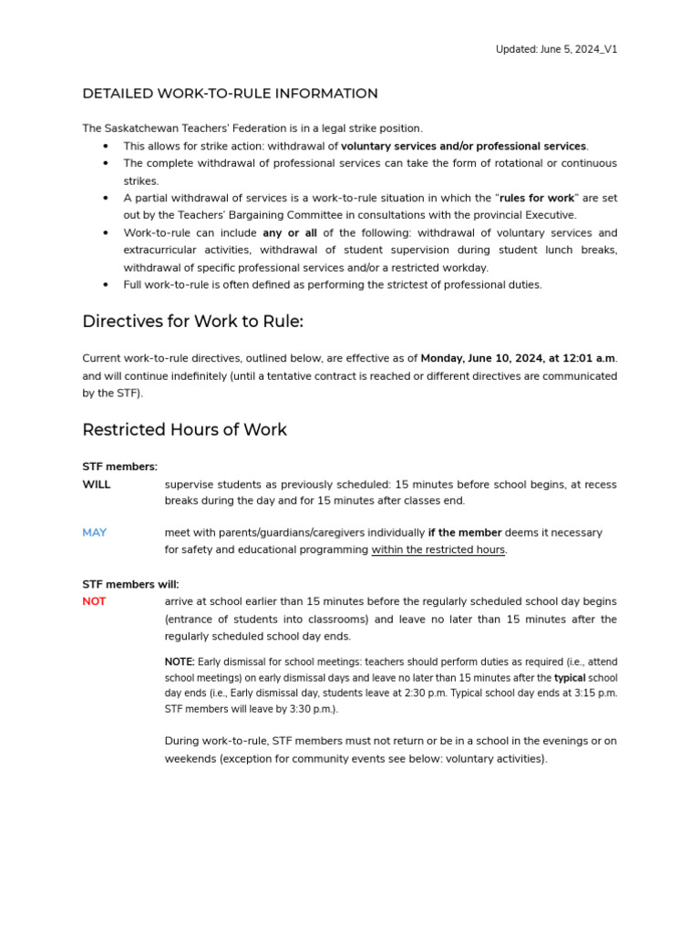 Detailed Work To Rule Information | PDF