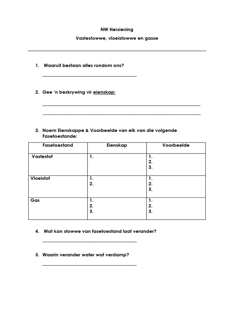 NW Hersieningsvrae - GRAAD 4 - Vastestowwe-Vloeistowwe-Gasse | PDF