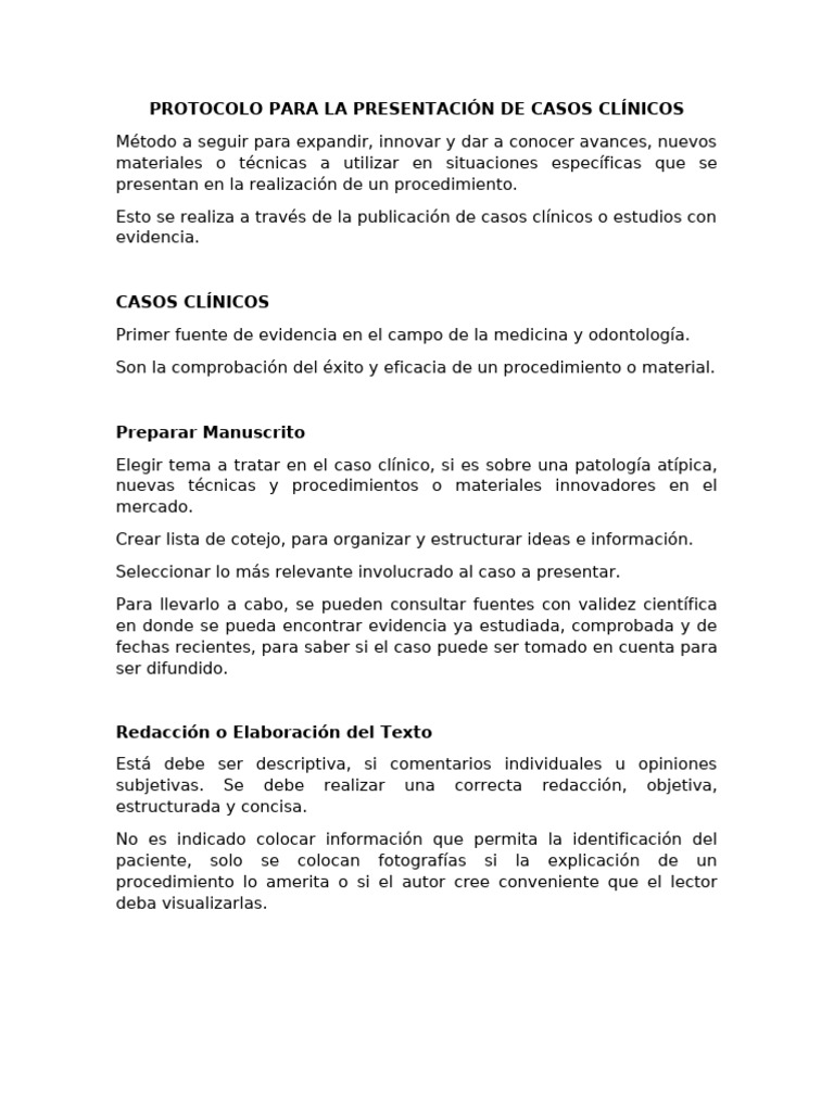 Protocolo para La Presentación de Casos Clínicos | PDF