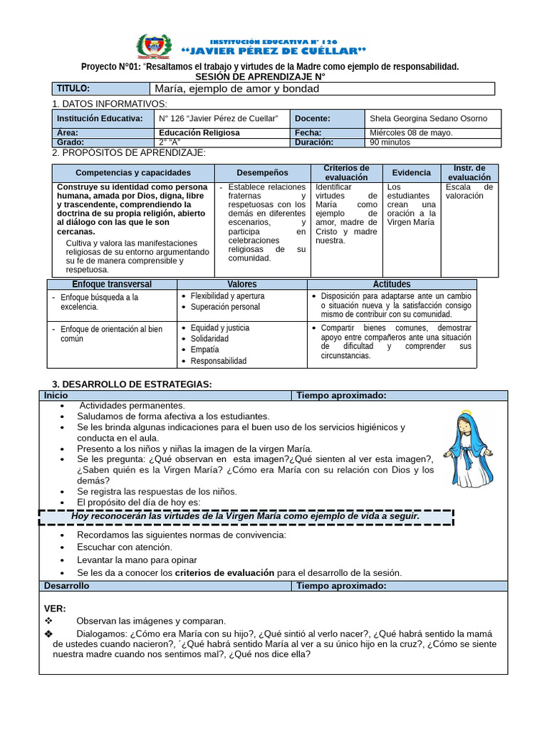 SESION 8 DE MAYO RELIGION María, Ejemplo de Amor y Bondad | PDF | María ...