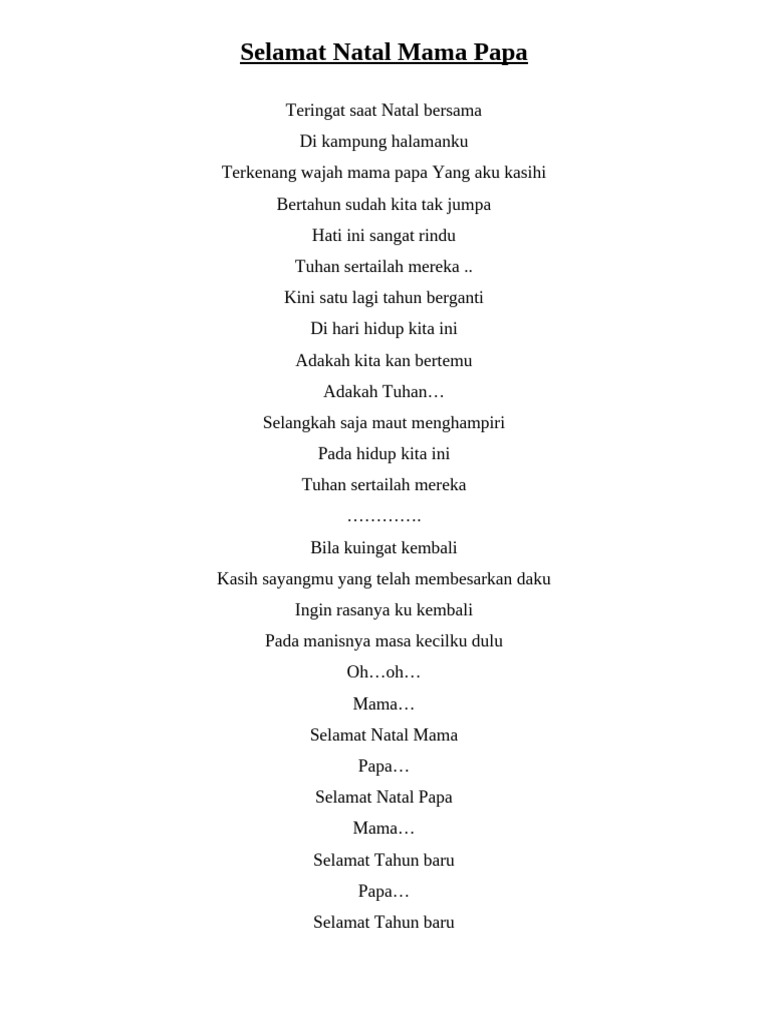 Lirik Lagu Selamat Natal Mama Papa-Victor Hutabarat | PDF