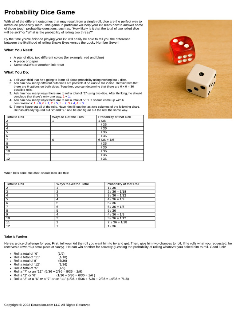 Probability Dice Game | PDF