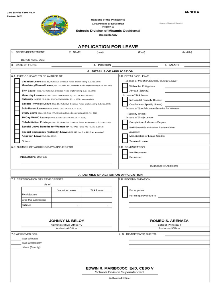 Blank Cs Form 6 Leave Revised 2020 | PDF