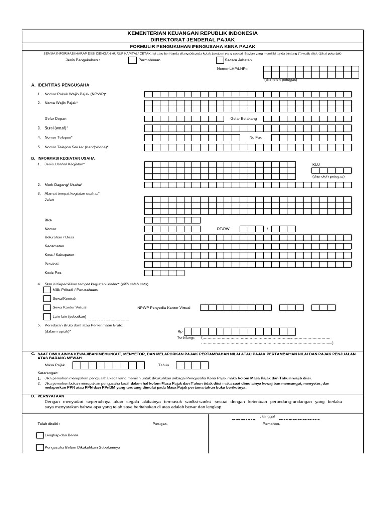Lampiran I Formulir Pengukuhan PKP | PDF