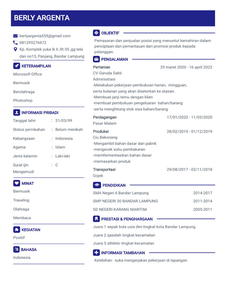 Contoh CV Berly Argenta | PDF