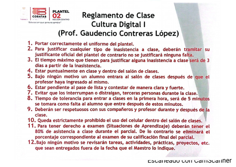 Reglamento de Clases | PDF