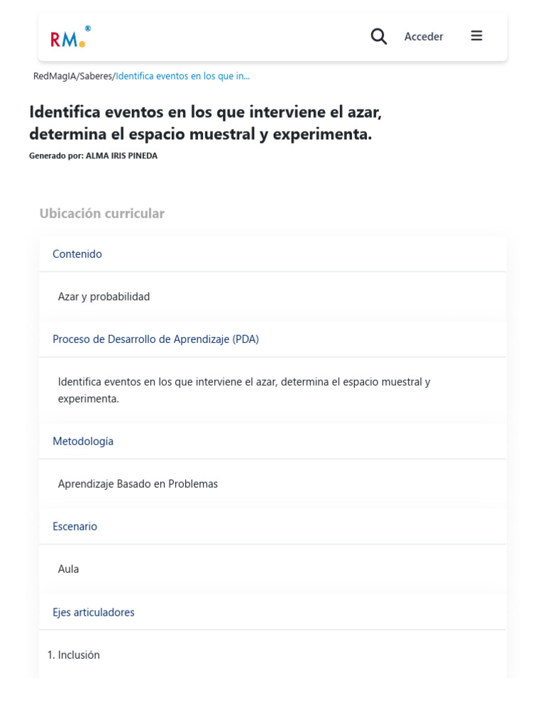 Red Magisterial - RedMagIA - Identifica Eventos en Los Que Interviene El Azar, Determina El ...