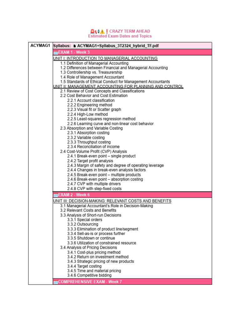 Managerial Accounting Exam Topics | PDF | Cost Accounting | Finance ...