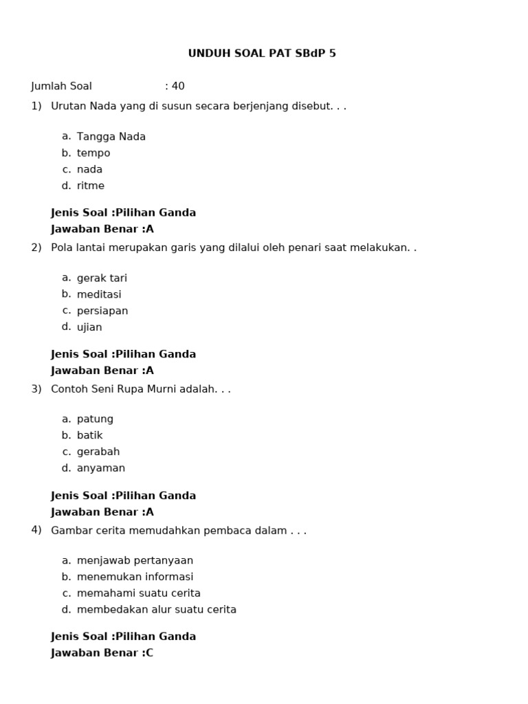Lembar Soal PAT SBDP 5 | PDF