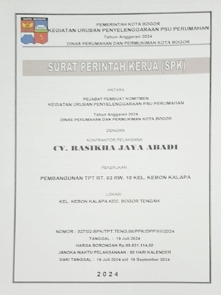 Pembangunan TPT RT.03 RW.10 Kel. Kebon Kalapa | PDF