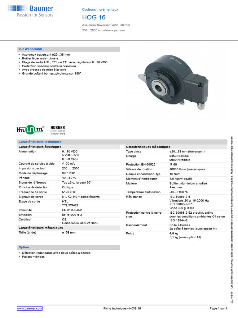 Baumer HOG-16 FR 20230816 DS 240729 070515 | PDF