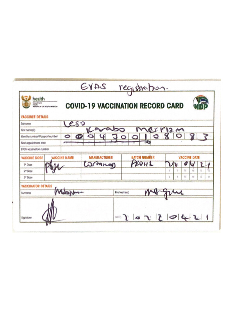 Covid-19 Vaccination Record Card | PDF