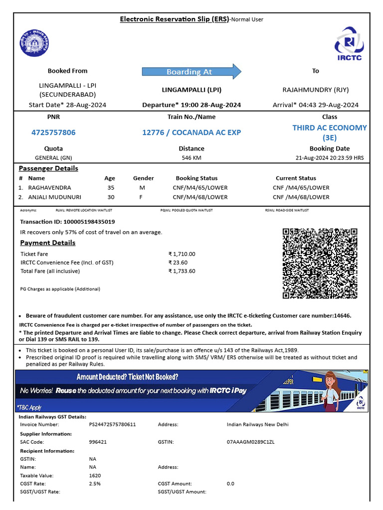 Ticket Document Policy For IRCTC | PDF